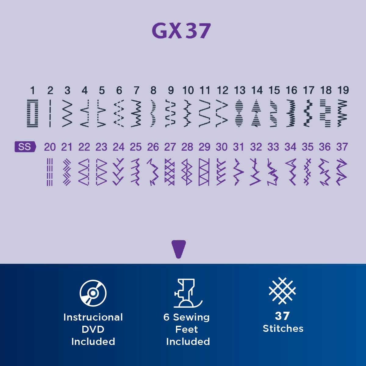 Brother Sewing Machine, GX37, 37 Built-in Stitches, 6 Included Sewing ...